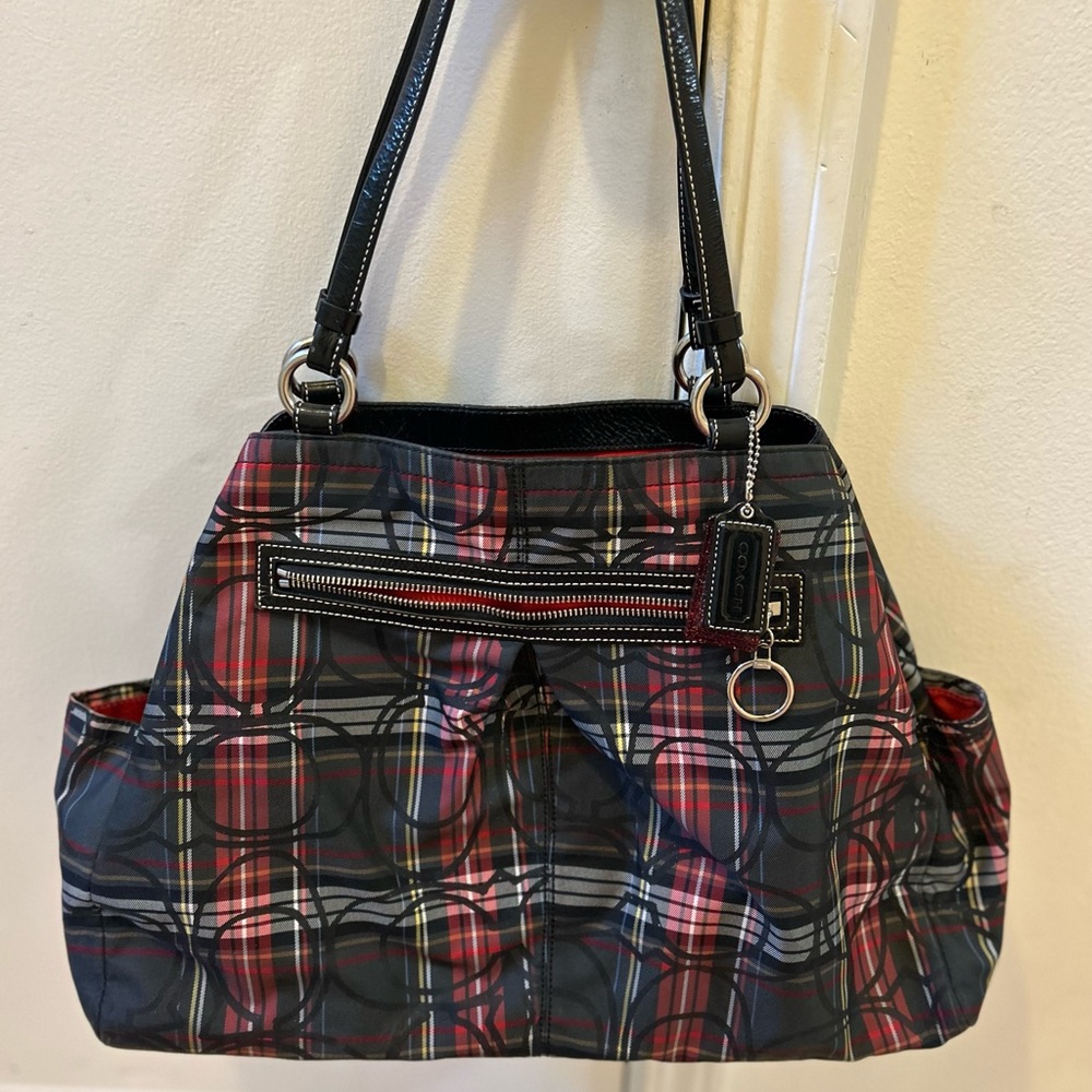 Authentic Coach Red And Black Plaid Purse - Gem